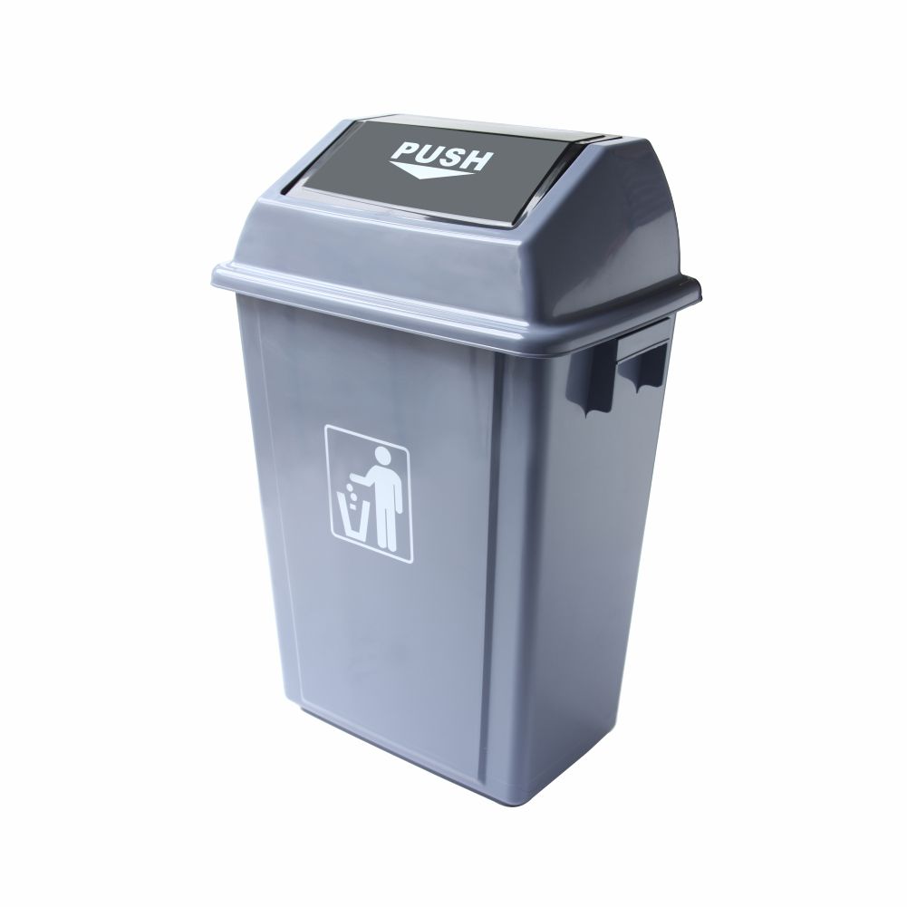 Polypropylene Push Cover Waste Bin, 40L, 41x27.5x61cm, Grey - Sunnex ...